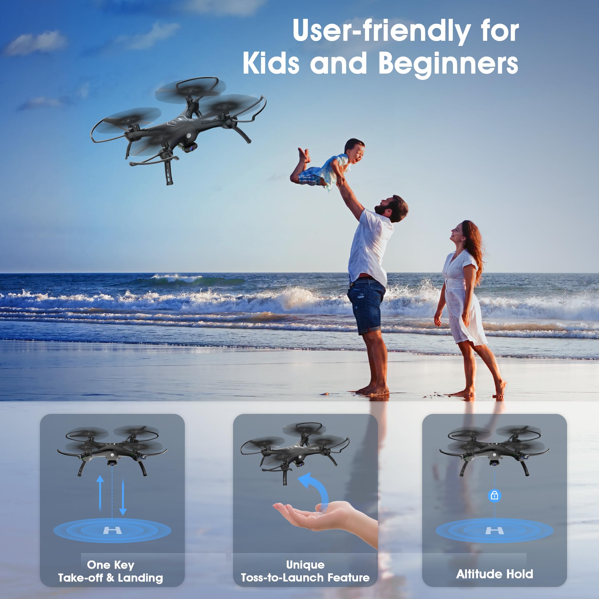 ATTOP FPV Drone with Camera for Adults/Kids/Beginners, Total 30 Mins Flight time FPV Drones, 120°Wide View, Easy Control with Remote/App/Voice/Gesture/Gravity, 1 Key Operation, Boys & Girls Toy Drone, CPSIA Certified