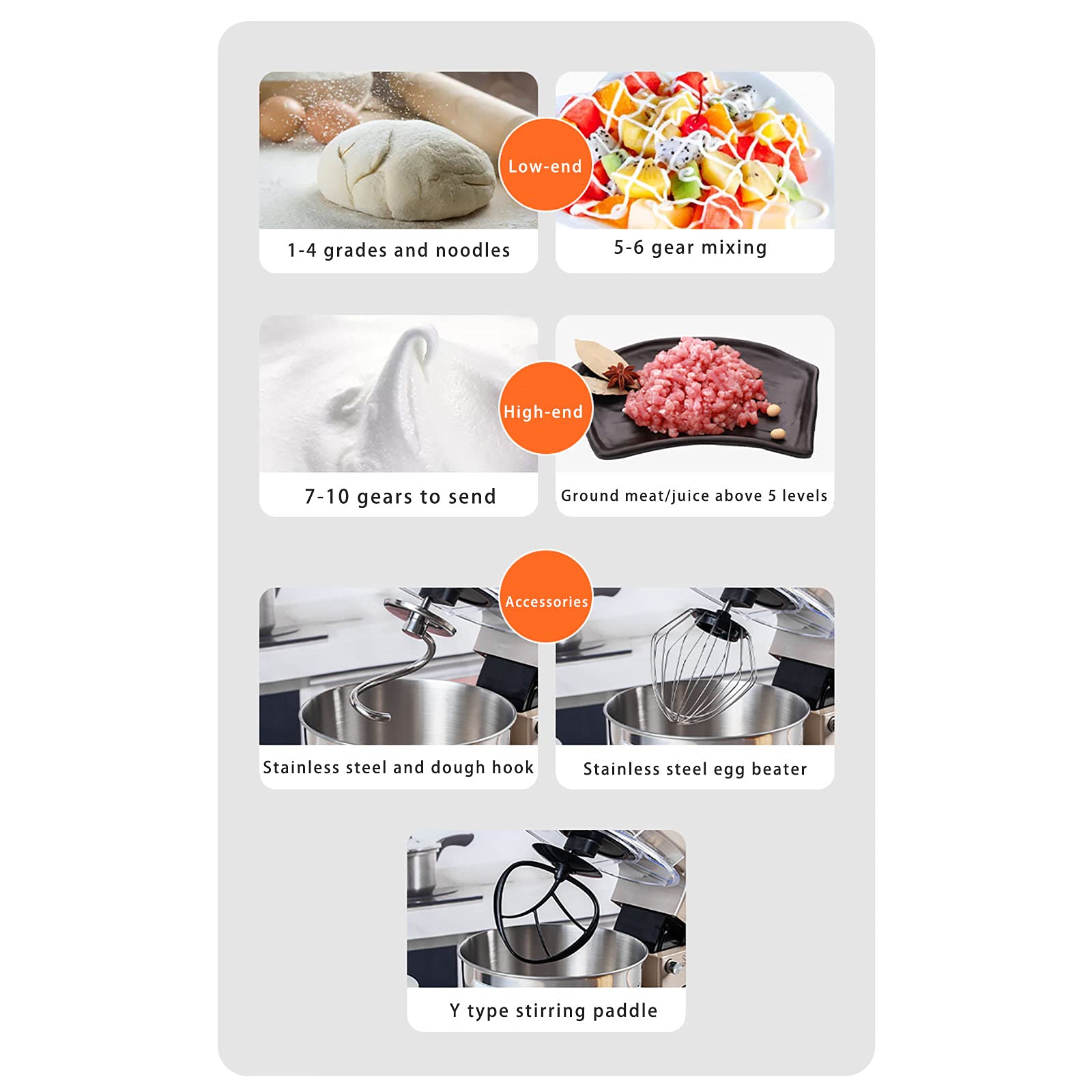 CLING 1000W Kitchen Stand Mixer Dough Mixers 10 Speed LED Liquid Crystal Display Timing Function with Dough Hook, Beater & Egg Whisk 6.2L Large Capacity