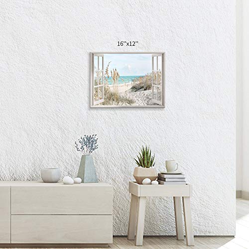 Hardy Gallery Coastal Beach Picture Wall Art: Beach Theme Window Canvas Art Prints Seascape Artwork Small Size for Bathroom (16” x12” x 1 Panel)