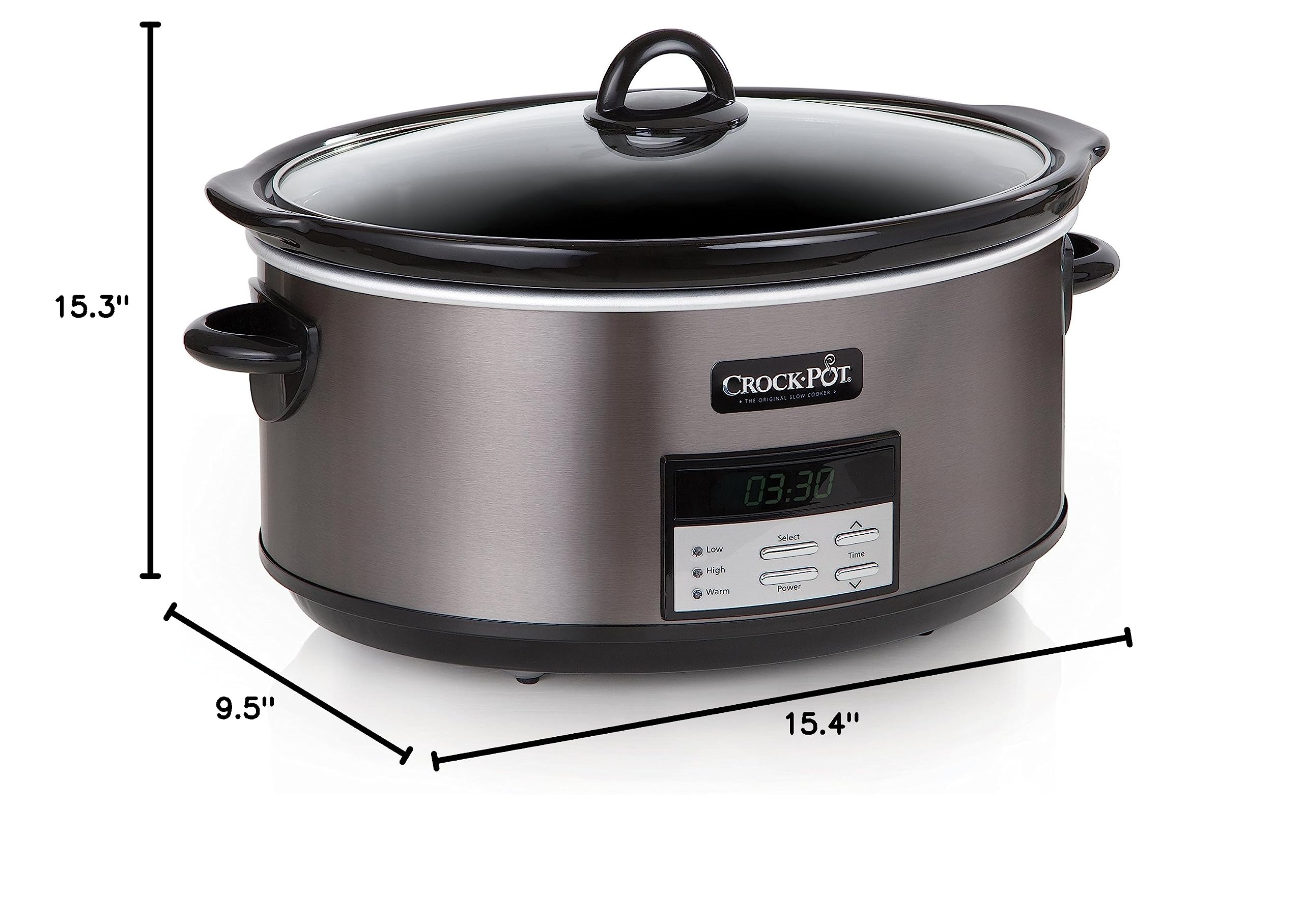 Crockpot 8 Quart Slow Cooker with Auto Warm Setting and Cookbook, Black Stainless Steel