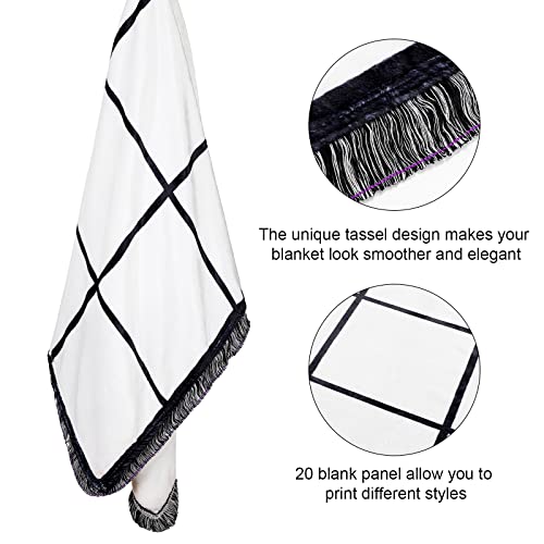 Sublimation Blanket Personalized Sublimation Throw Blanket 60 x 40 Inches with 20 Printable Panels Baby Printed Blanket Flannel Fleece Blanket with Tassels for Heat Press Home Sofa Bedroom
