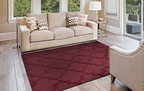 Garland Rug Quatro Chili Red 9' x 12' Cut-Loop Trellis Area Rug –Soft, Comfortable, Stylish & Budget-Friendly Rug in a Beautiful Solid Chili Red