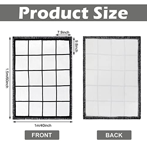 Sublimation Blanket Personalized Sublimation Throw Blanket 60 x 40 Inches with 20 Printable Panels Baby Printed Blanket Flannel Fleece Blanket with Tassels for Heat Press Home Sofa Bedroom