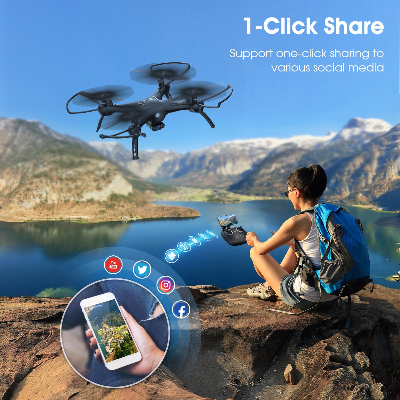 ATTOP FPV Drone with Camera for Adults/Kids/Beginners, Total 30 Mins Flight time FPV Drones, 120°Wide View, Easy Control with Remote/App/Voice/Gesture/Gravity, 1 Key Operation, Boys & Girls Toy Drone, CPSIA Certified