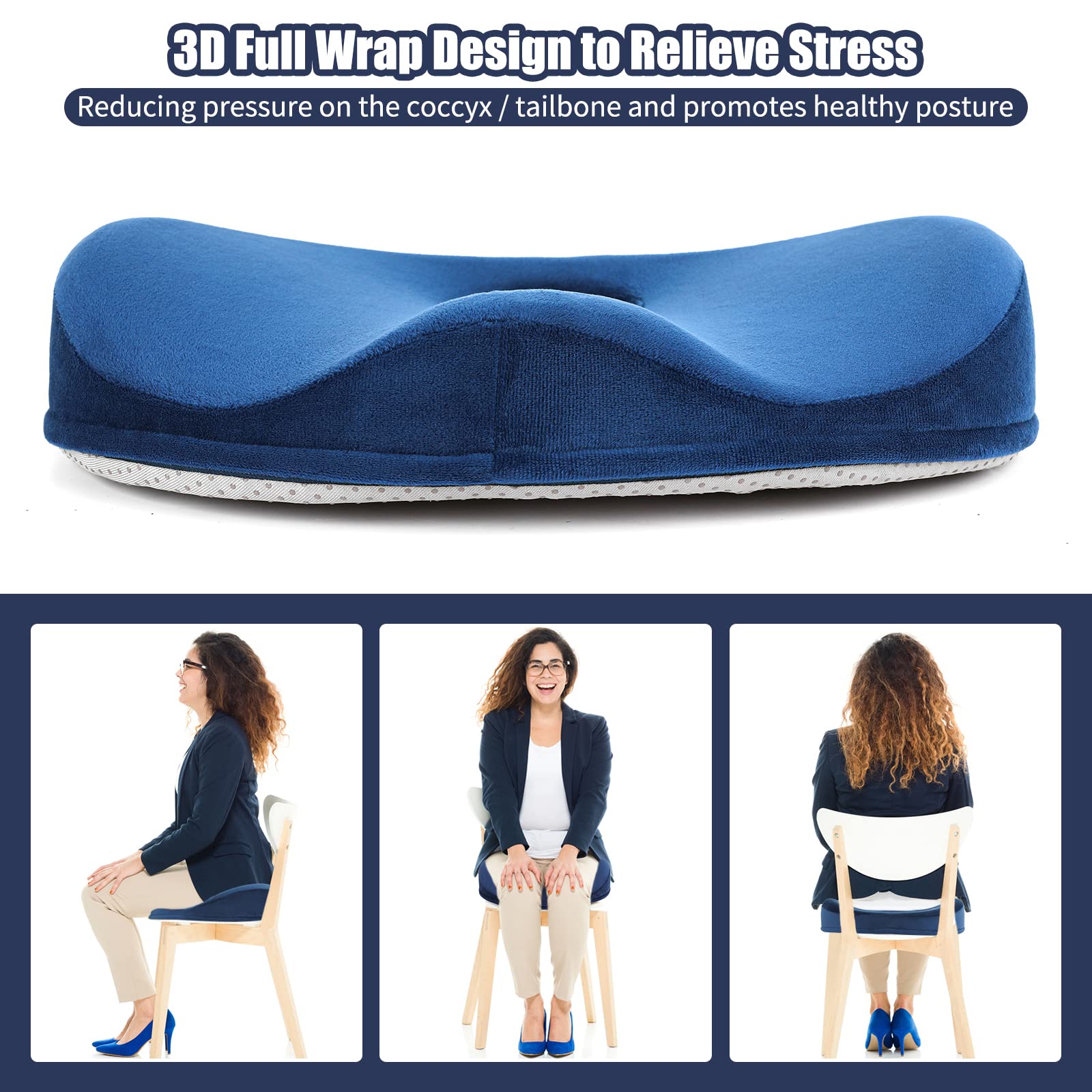 SAHEYER Seat Cushion for Tailbone Pain Relief,Office Chair Cushion for Sciatic Nerve Pain Relief,Butt Pillow for Enhanced Comfort in Long-Term Sitting,(Blue)