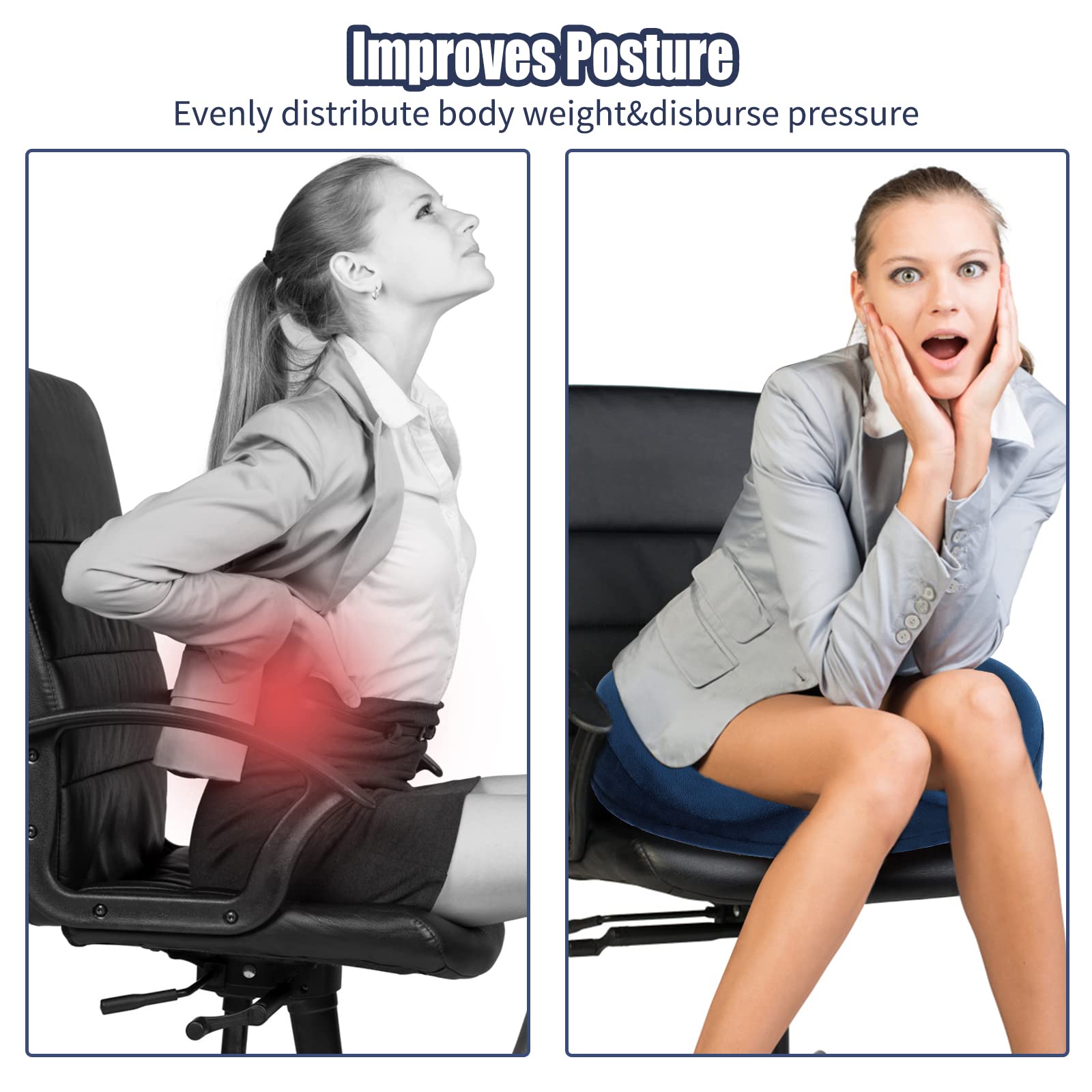 SAHEYER Seat Cushion for Tailbone Pain Relief,Office Chair Cushion for Sciatic Nerve Pain Relief,Butt Pillow for Enhanced Comfort in Long-Term Sitting,(Blue)