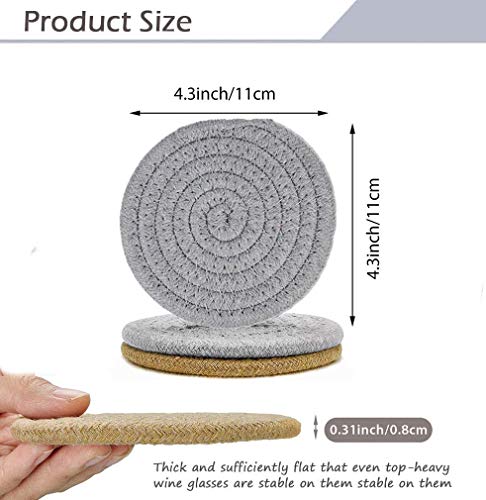 4 Pieces Coasters for Drinks Absorbent Handmade Braided Coaster Set 4.3 Inch Thicken Heat Insulation Coasters for Drinks (Grey)