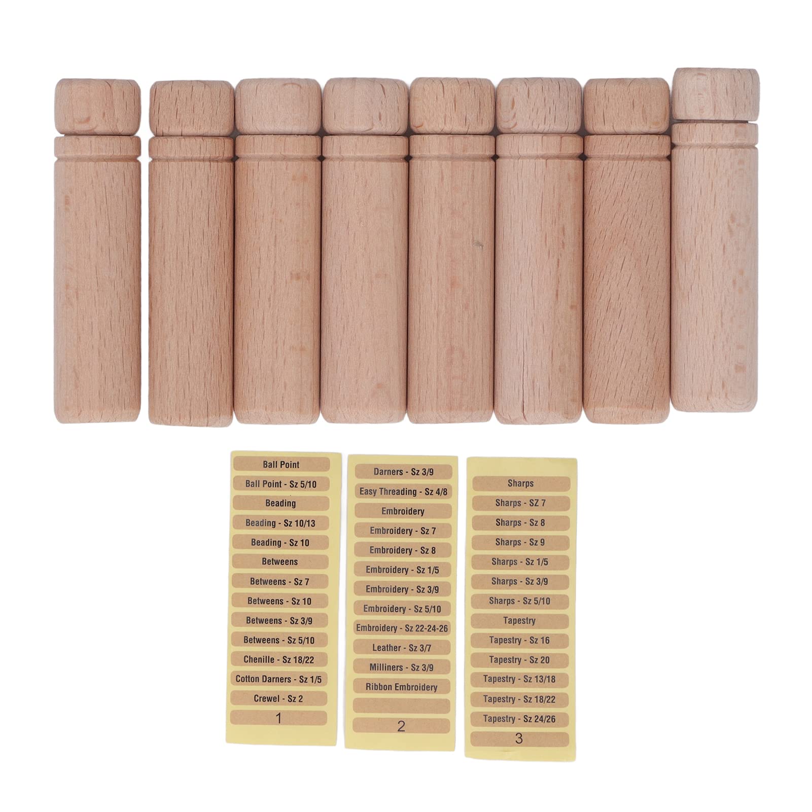HEEPDD 8Pcs Wooden Needle Case, Portable Sewing Needle Holders with 3 Stickers for Sewing Supplies Storage