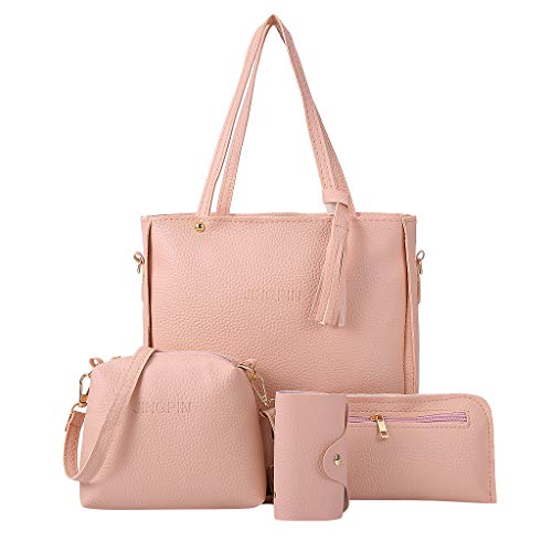 Kovaky 4pcs 2021 Bags Sets for Women Four-Piece Shoulder Bag Messenger Bag Wallet Handbag Totes Gifts for Ladies Pink
