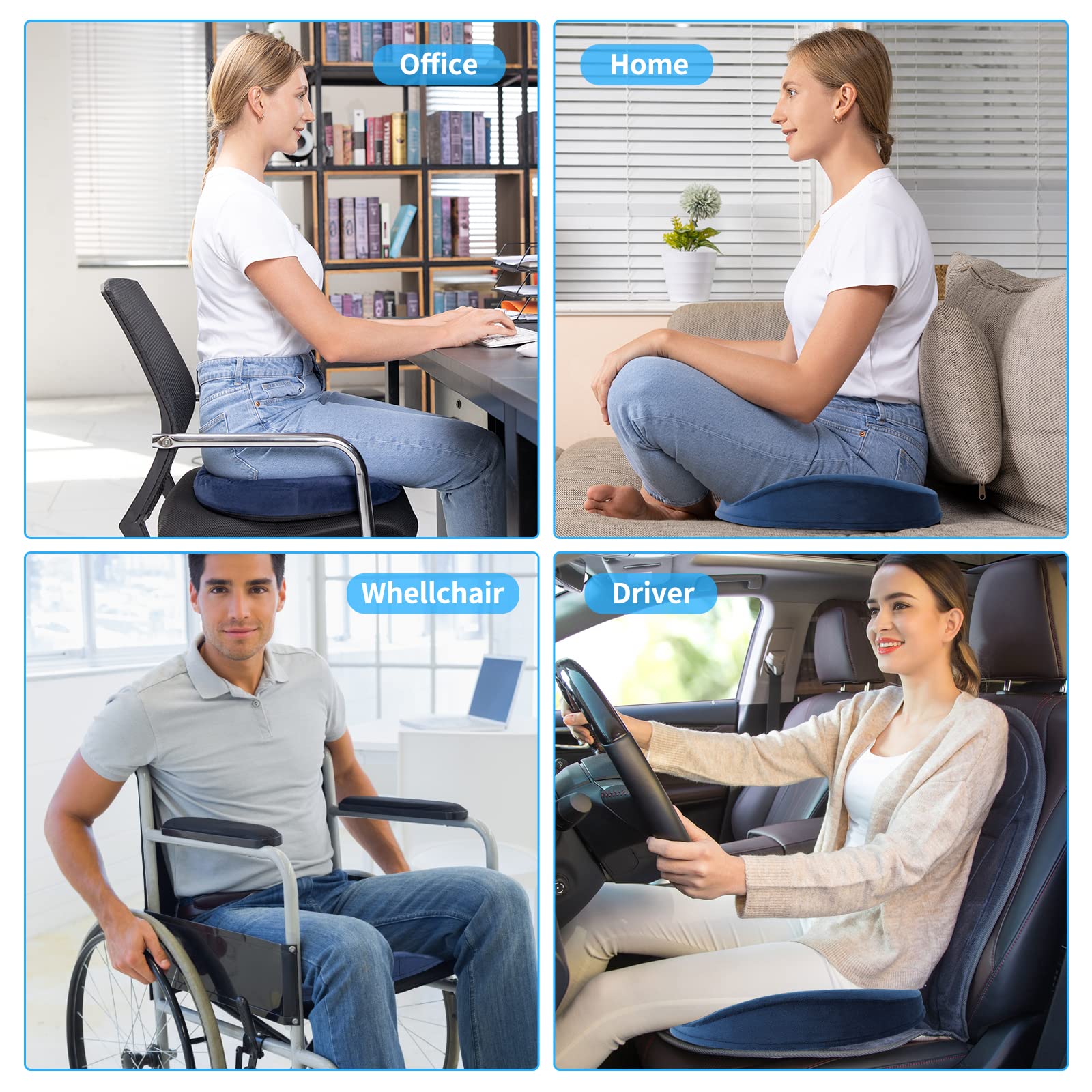 SAHEYER Seat Cushion for Tailbone Pain Relief,Office Chair Cushion for Sciatic Nerve Pain Relief,Butt Pillow for Enhanced Comfort in Long-Term Sitting,(Blue)