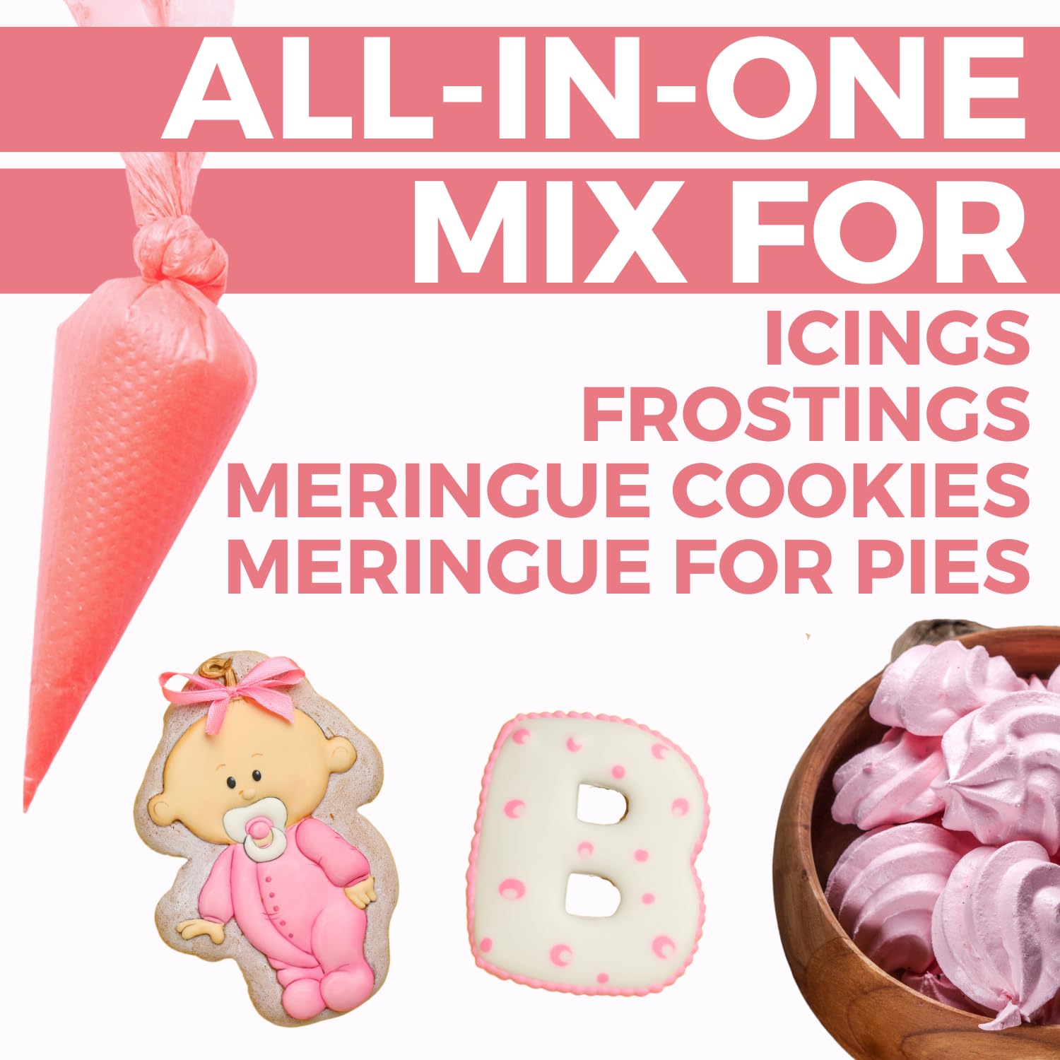 Meringue Powder (1 lb) For Royal Icing, Meringue Cookies, & Meringue for Pies - Perfect for Cookie Decorating - Create Incredible Royal Icing or Frosting for Sugar Cookies - Complete Mix - Non-GMO