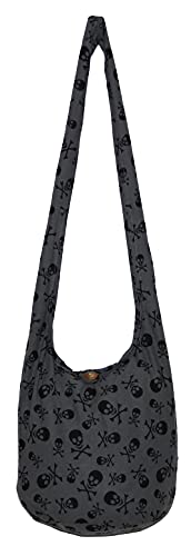 Skull Bohemian Boho Hobo Hippie Gothic Crossbody Bag Purse 33" Black (DarkGreyBlack)