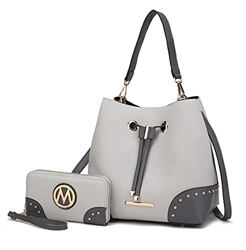 MKF Crossbody Bucket Hobo Bag for Women Handbag & Wristlet Wallet Purse Set – PU Leather Top Handle Shoulder Strap