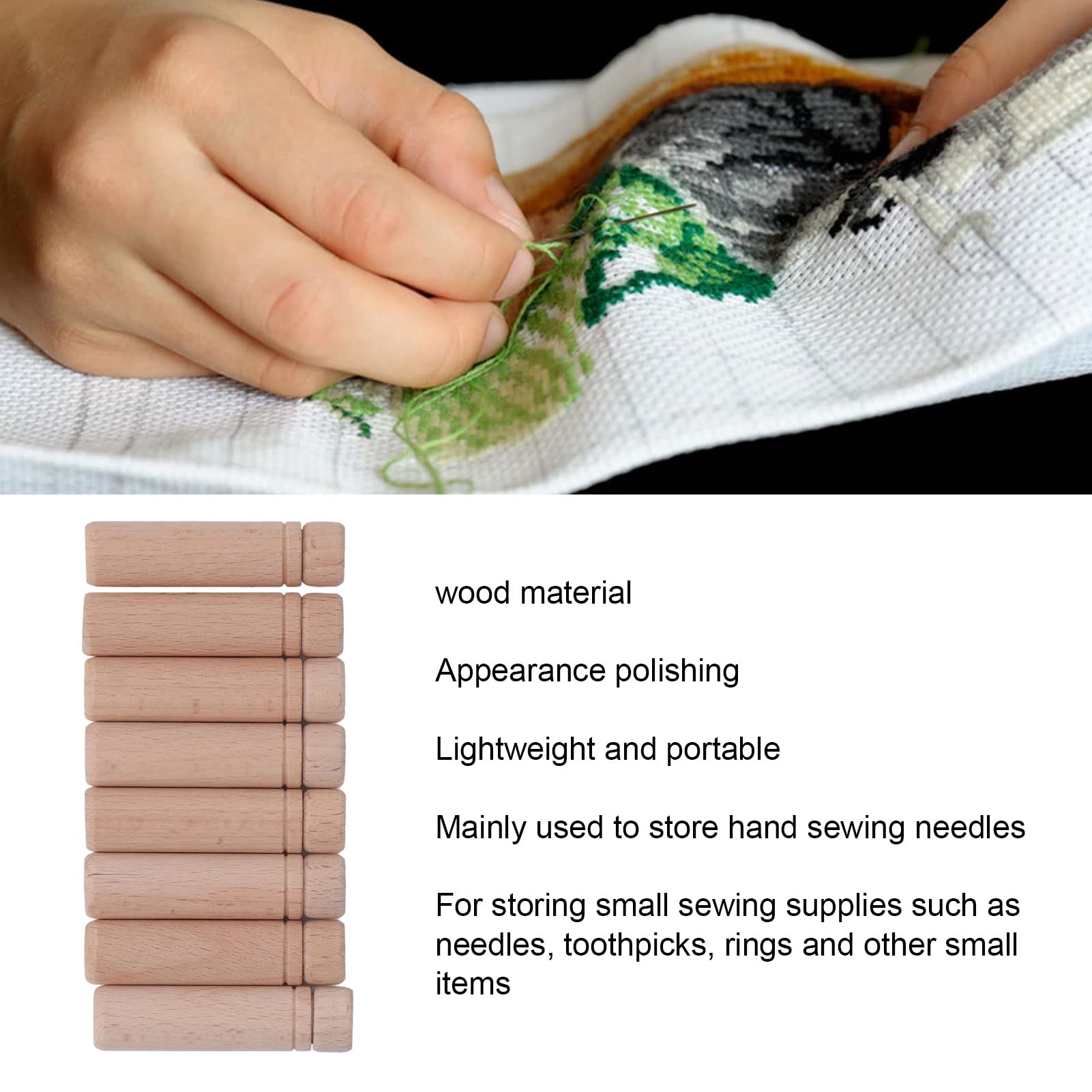 HEEPDD 8Pcs Wooden Needle Case, Portable Sewing Needle Holders with 3 Stickers for Sewing Supplies Storage