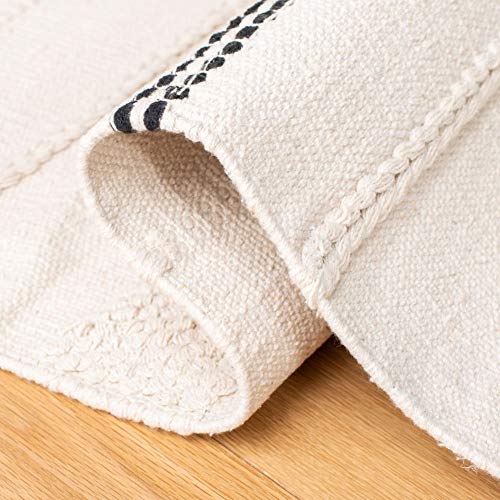 SAFAVIEH Striped Kilim Collection 3' x 5' Ivory / Black STK512A Handmade Flatweave Cotton Area Rug