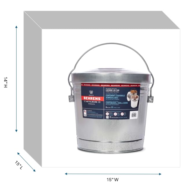 Behrens 6 Gallon Rust-Proof Steel Locking Lid Trash Can(6 gal) Made in USA