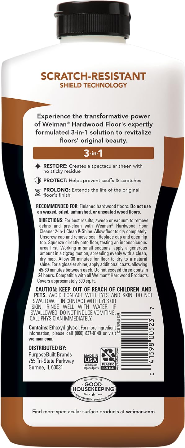 Weiman Wood Floor Polish and Restorer 32 Ounce (2 Pack) - High-Traffic Hardwood Floor, Natural Shine, Removes Scratches, Leaves Protective Layer