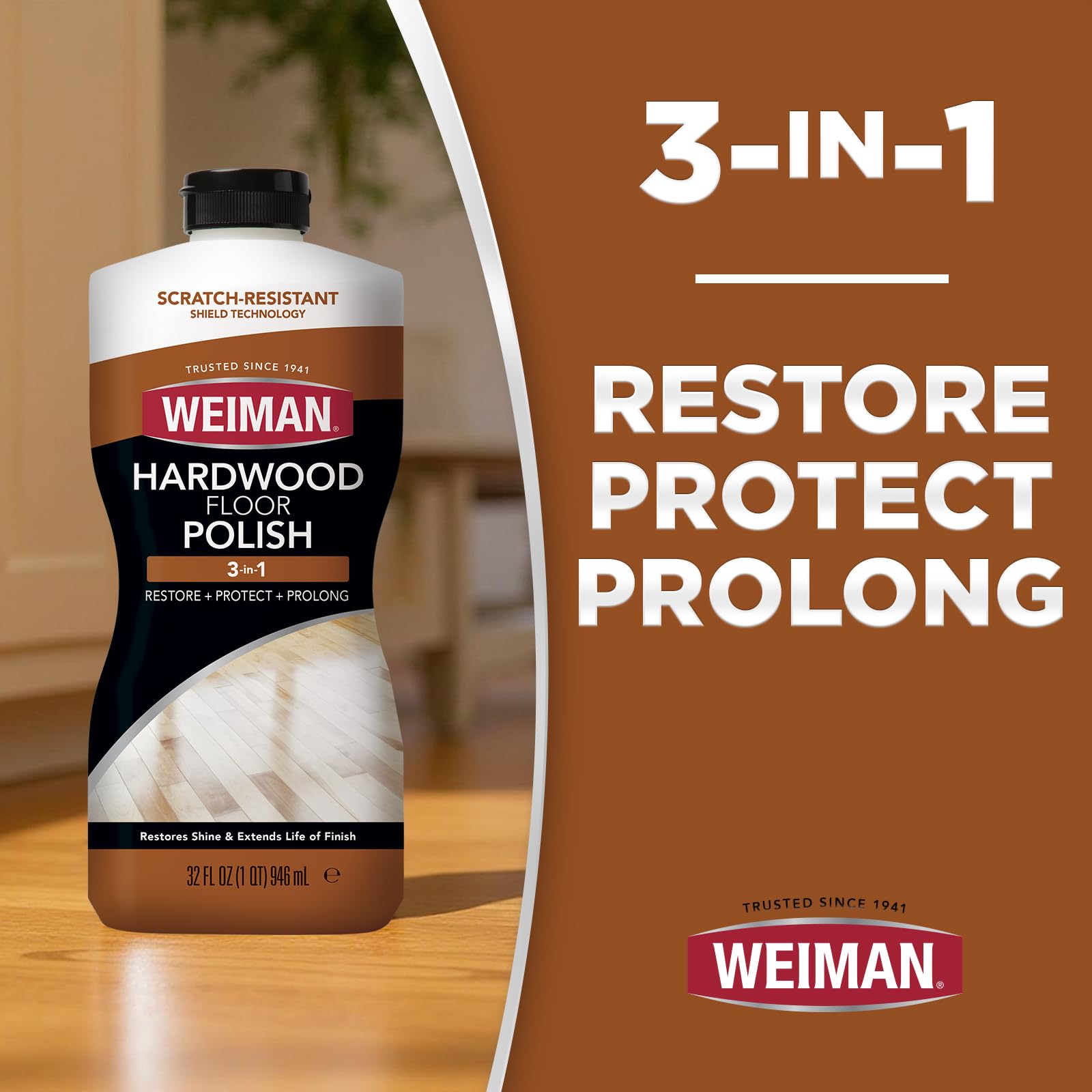 Weiman Wood Floor Polish and Restorer 32 Ounce (2 Pack) - High-Traffic Hardwood Floor, Natural Shine, Removes Scratches, Leaves Protective Layer