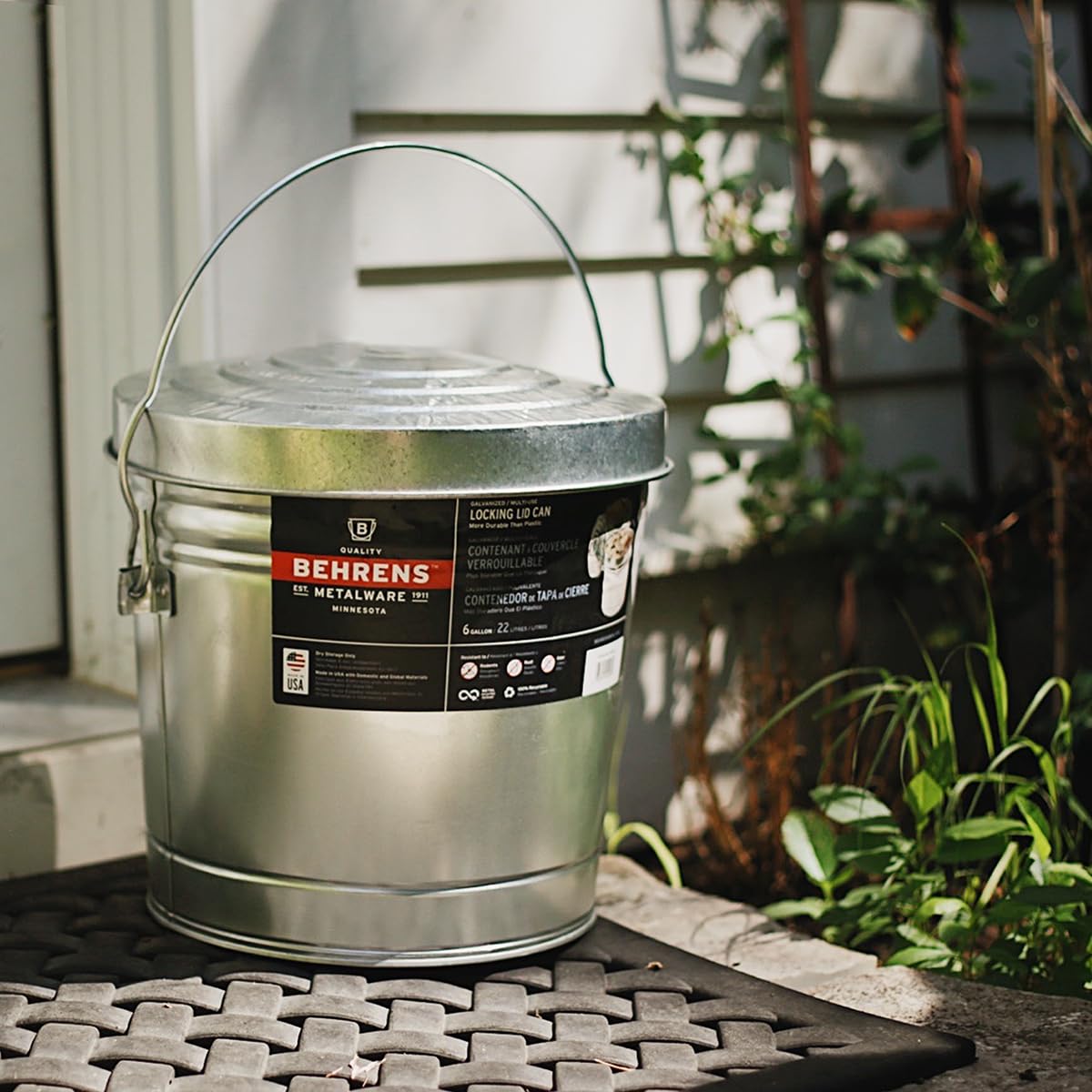 Behrens 6 Gallon Rust-Proof Steel Locking Lid Trash Can(6 gal) Made in USA