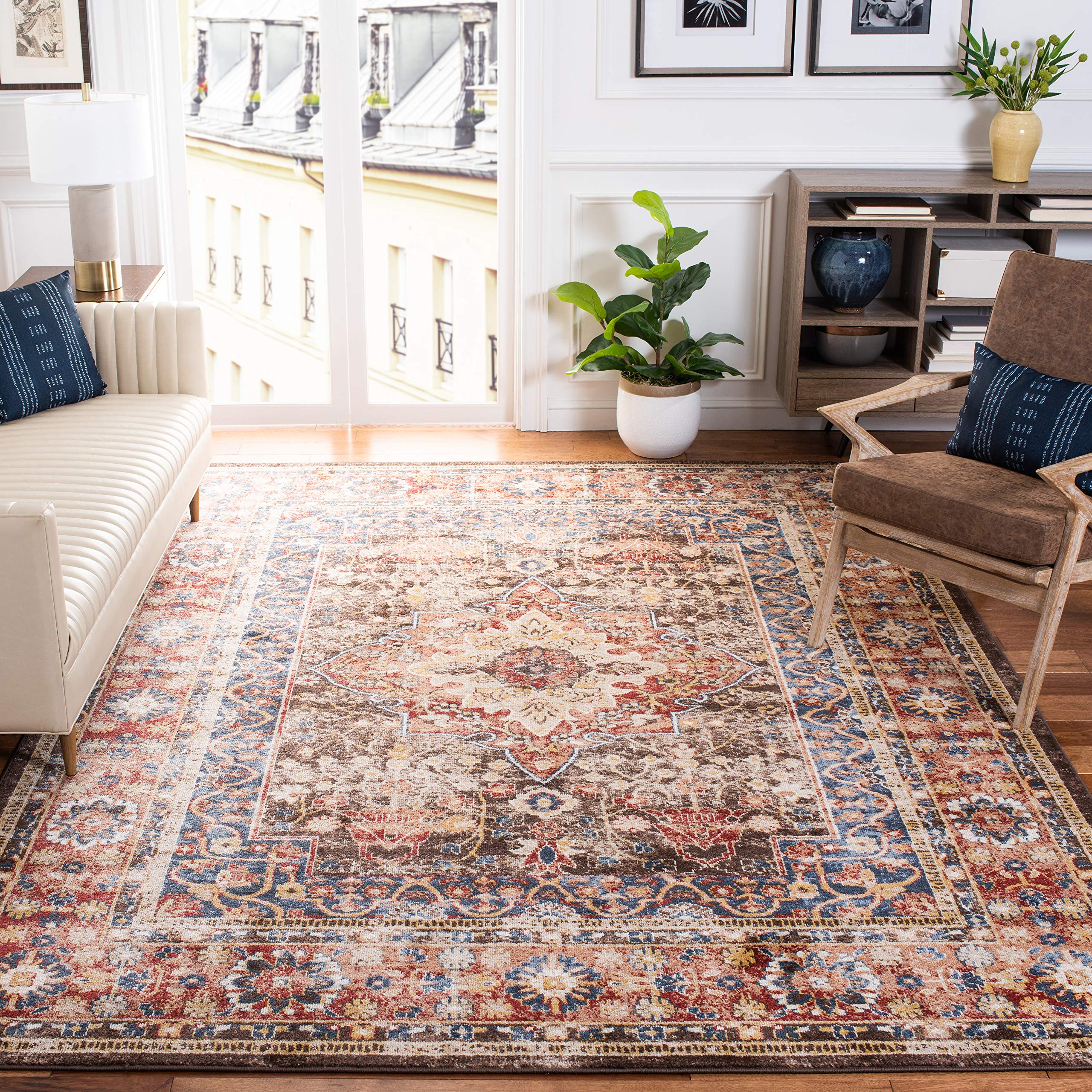 SAFAVIEH Bijar Collection Area Rug - 9' x 12', Brown & Rust, Traditional Oriental Distressed Design, Non-Shedding & Easy Care, Ideal for High Traffic Areas in Living Room, Bedroom (BIJ652D)