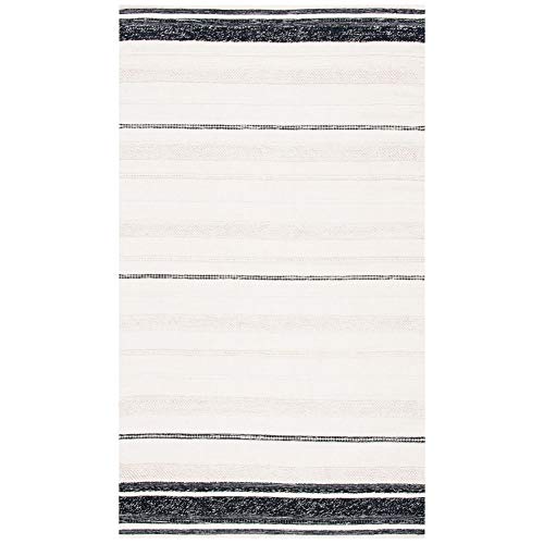 SAFAVIEH Striped Kilim Collection 3' x 5' Ivory / Black STK512A Handmade Flatweave Cotton Area Rug