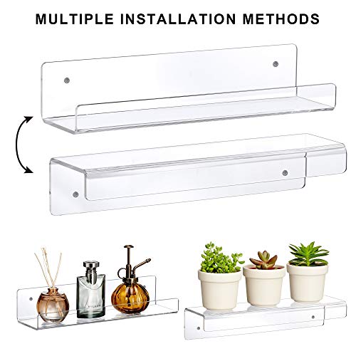 Amazing Abby 4-Pack 15-Inch Acrylic Transparent Floating Wall Shelf, Invisible Wall-Mounted Shelf Display, 15" W x 4" D (Mounting Hardware Included)