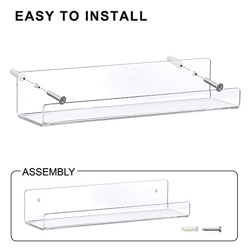 Amazing Abby 4-Pack 15-Inch Acrylic Transparent Floating Wall Shelf, Invisible Wall-Mounted Shelf Display, 15" W x 4" D (Mounting Hardware Included)