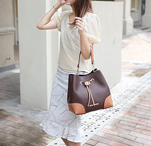 MKF Crossbody Bucket Hobo Bag for Women Handbag & Wristlet Wallet Purse Set – PU Leather Top Handle Shoulder Strap