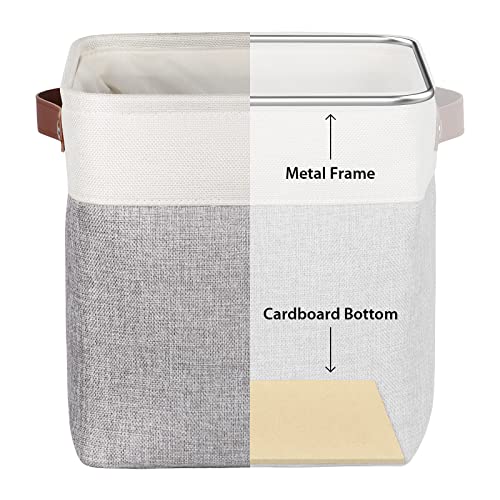 Univivi 10.5 Inch Fabric Storage Cube Bins with Hard Bottom, 4 Pack Storage Baskets with PU Handles for Shelves Closet Nursery Foldable Storage Bins for Organizing (Gray,10.5" x 10.5" x 11")