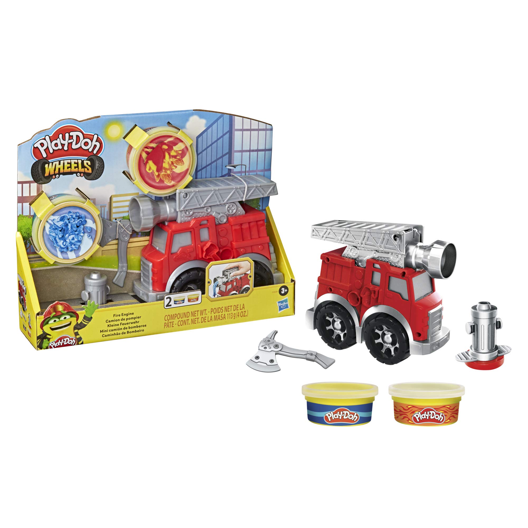Play-Doh Wheels Fire Engine Playset with 2 Non-Toxic Modeling Compound Cans Including Water and Fire Colors, Firetruck Toy for Kids 3 and Up