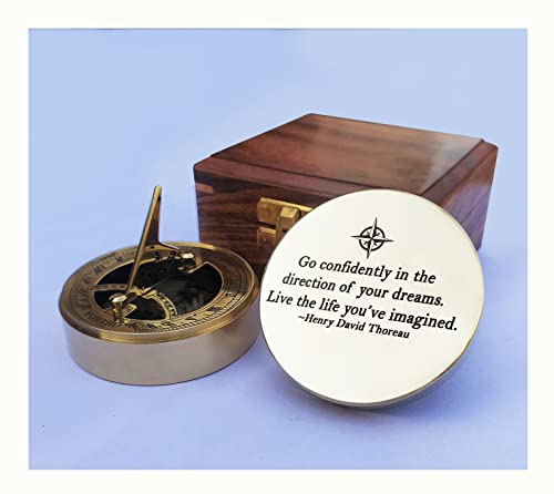 PORTHO Thoreau's Go Confidently graduation Compass with Wooden box, Inspirational graduation gifts, confirmation gifts, first communication gifts, unique gift ideas