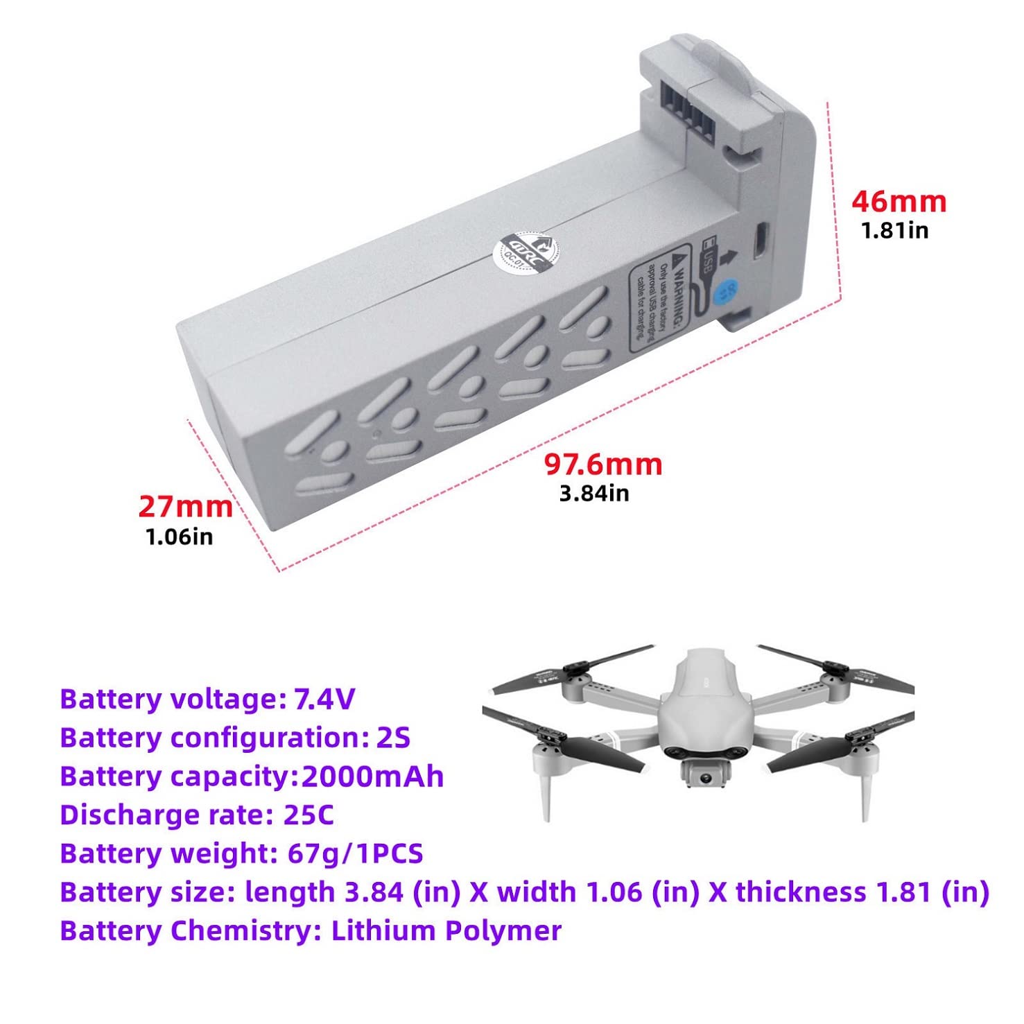 7.4V 2000mah Lithium Battery for 4D-F3 4DF3 Folding Aerial Photography Quadcopter Brushless Motor RC Drone