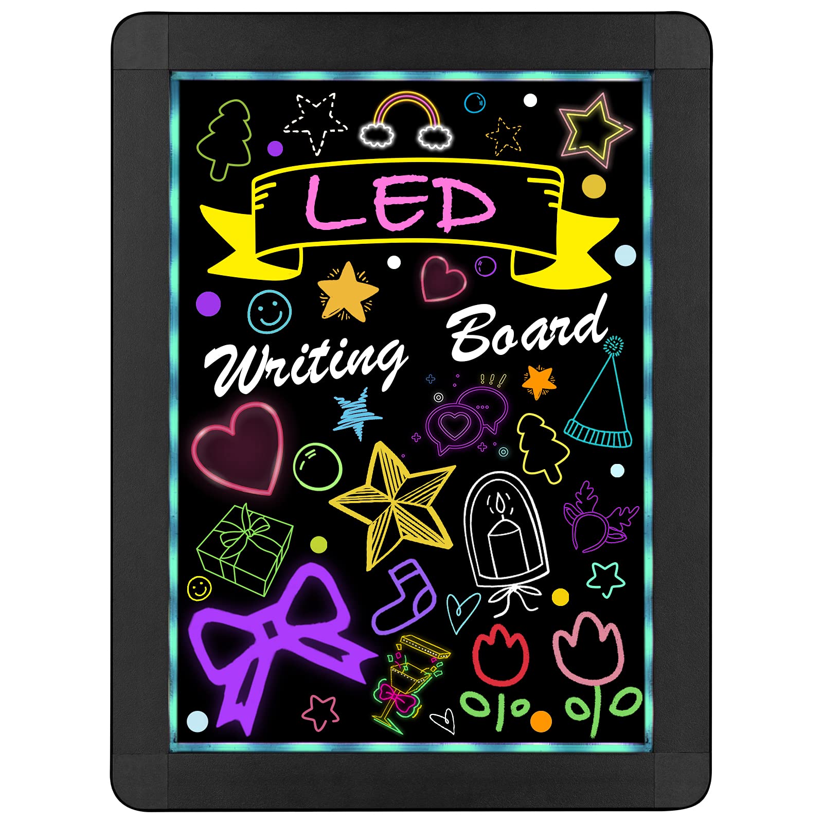 Led Magic Glow Board , 16’’x 12’’Illuminated Erasable Neon Effect Sign Board Tablet Pad with 10 Fluorescent Chalk Markers, Perfect for Christmas Gift/ Shop/Cafe/Bar/Menu/Wedding/Decoration/Promotion