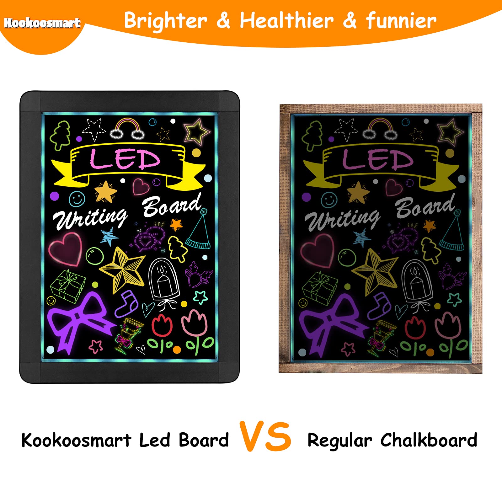 Led Magic Glow Board , 16’’x 12’’Illuminated Erasable Neon Effect Sign Board Tablet Pad with 10 Fluorescent Chalk Markers, Perfect for Christmas Gift/ Shop/Cafe/Bar/Menu/Wedding/Decoration/Promotion