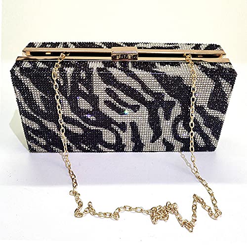 ZLM BAG US Leopard Print Clutch Purse for Women Diamond Crystal Evening Bag Metal Chain Party Cocktail Wedding Dinner Handbag
