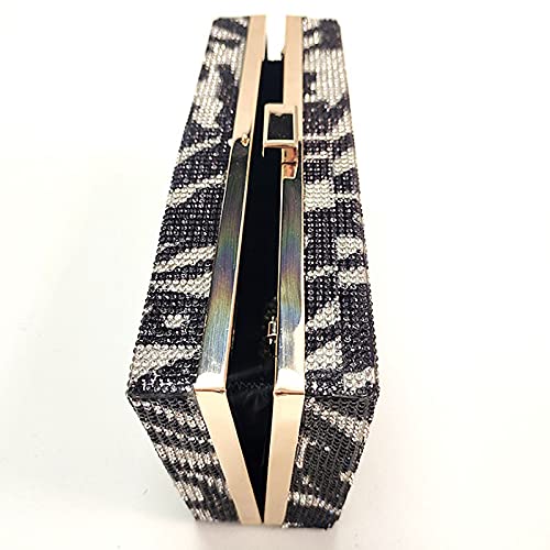 ZLM BAG US Leopard Print Clutch Purse for Women Diamond Crystal Evening Bag Metal Chain Party Cocktail Wedding Dinner Handbag