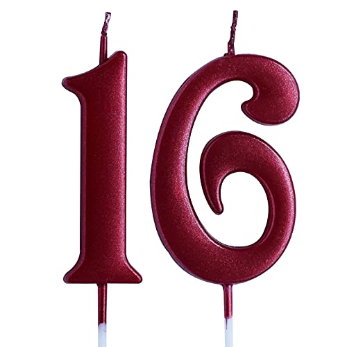 Red 16th Birthday Candle, Number 16 Years Old Candles Cake Topper, Boy Or Girl Party Decorations, Supplies