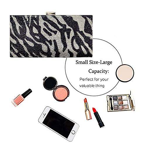 ZLM BAG US Leopard Print Clutch Purse for Women Diamond Crystal Evening Bag Metal Chain Party Cocktail Wedding Dinner Handbag