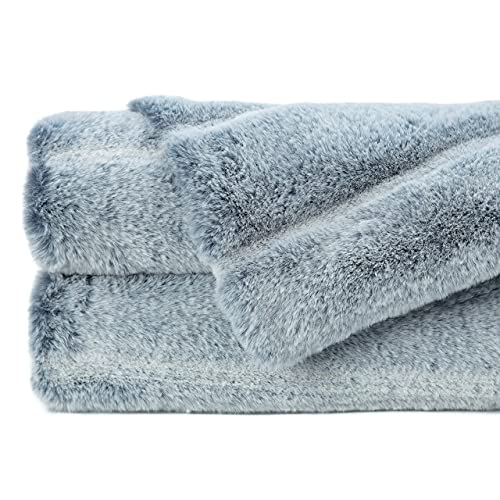Chanasya Luxurious Soft Faux Frost Tip Fur and Velvety Mink Throw Blanket - Cozy Blanket for Sofa Chair Couch Bed and Living Room - Reversible Silky Royal Luxurious Blanket (50x65 Inches) Dark Blue