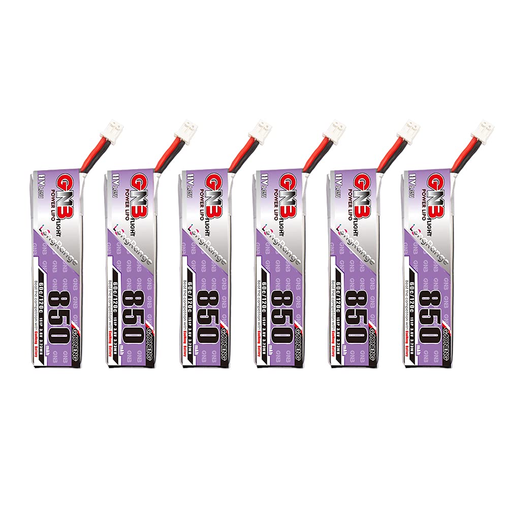 GAONENG 6pcs GNB 850mAh 1S LiPo Battery 60C 120C 3.8V with PH2.0 Connector for Tinyhawk Brushless 75mm FPV Drone Emax Tinyhawk S Happymodel Mobula6 HGLRC Petrel 75Whoop Spare RC Parts