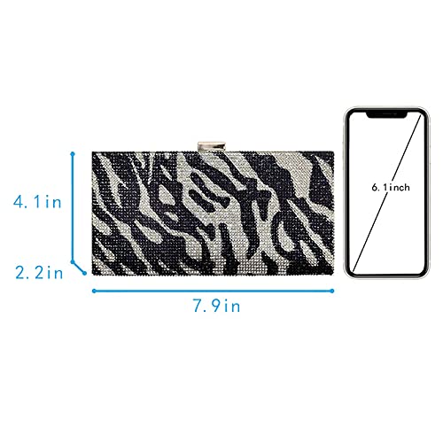 ZLM BAG US Leopard Print Clutch Purse for Women Diamond Crystal Evening Bag Metal Chain Party Cocktail Wedding Dinner Handbag