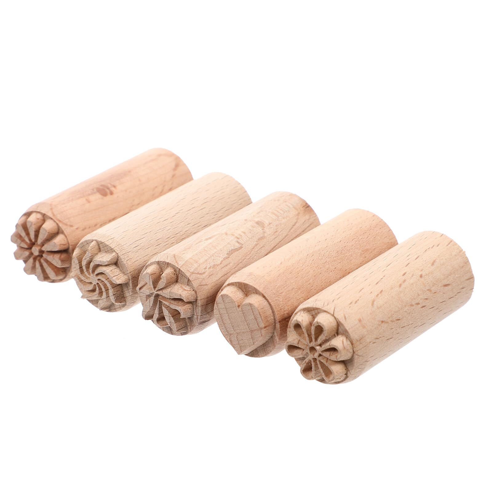 5pcs Wood Pottery Tools Stamps Wooden Clay Pottery Stamps Natural Wood Stamps with Mixed Patterns Patterns Round Pottery Stamps Floral Wooden Printing Stamps for DIY Clay Birthday