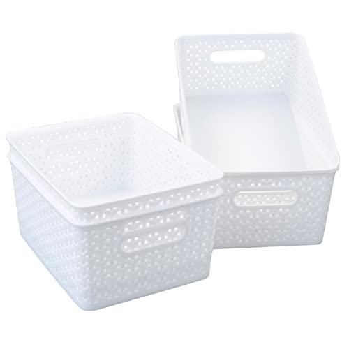 Gloreen White Plastic Basket, 8 Quart Weave Storage Baskets, 4 Packs
