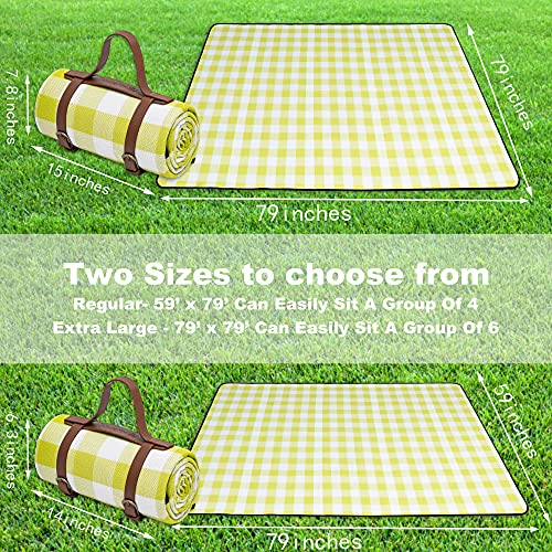 HulaFish Foldable 59''x79'' Extra Large Waterproof Picnic Blanket - Thick Outdoor Picnic Mat Perfect for Park and Beach, Water Resistant for Happy Picnic. Machine Washable Picnic Tote… (Green Gingham)