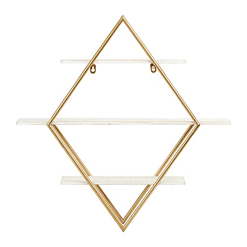 Main + Mesa Wood and Gold Diamond Wall Shelf