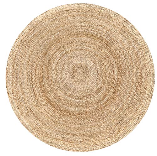 Hausattire Hand Woven Jute Braided Rug, 4' Round - Natural, Reversible Area Rugs for Living Room, Kitchen, 4 Feet Round