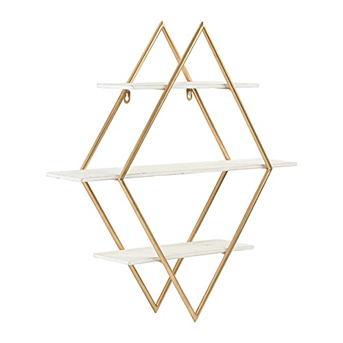 Main + Mesa Wood and Gold Diamond Wall Shelf