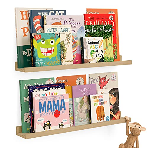 Wallniture Denver 24" Floating Shelves for Kids Room, Wall Bookshelves for Living Room, Wall Mounted Kids Room Shelves, Floating Nursery Shelves, Floating Book Shelves for Kids Room Set of 2
