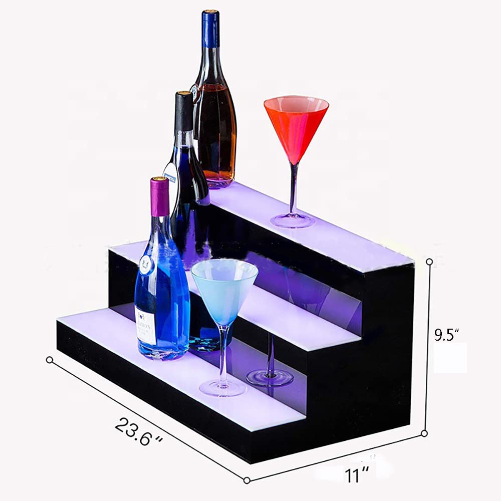 2 Pack LED Lighted Liquor Bottle Display Shelf,24-inch LED Bar Shelves for Liquor, 3-Step Lighted Liquor Bottle Shelf for Home/Commercial Bar, Acrylic Lighted Bottle Display with Remote & App Control