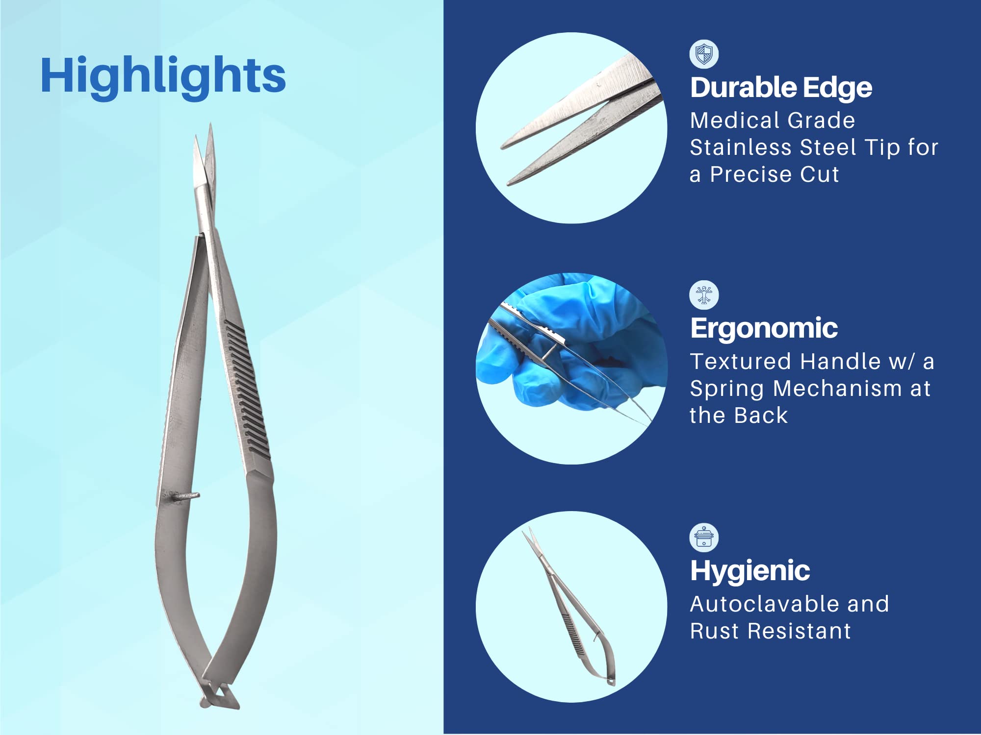 Castroviejo Scissors 5.5 inches STRAIGHT stitch cutting embroidery spring action extra sharp ARTMAN